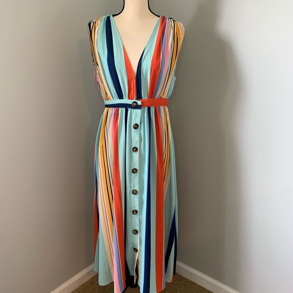 TCEC | Dresses | Tcec Striped Button Down Sleeveless Dress | Poshmark